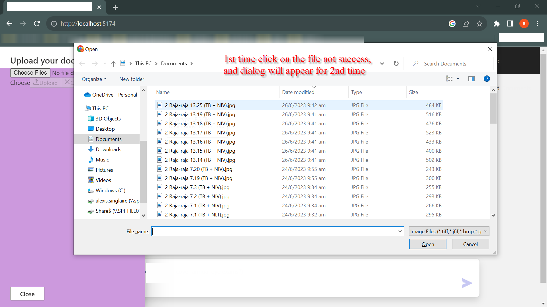 Must Select File 2 Times In File Upload Dialog Before The File Can Be Added In The List · Issue