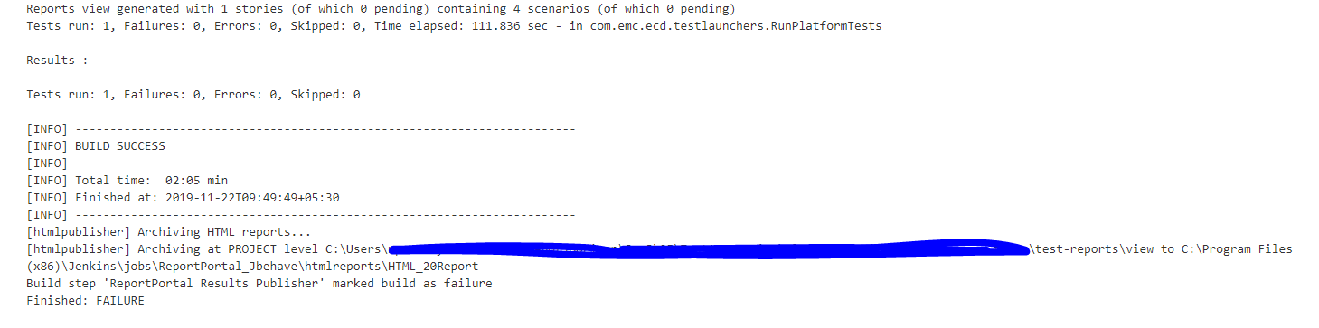 Error in Jenkins while publishing results to ReportPortal "Build step ...