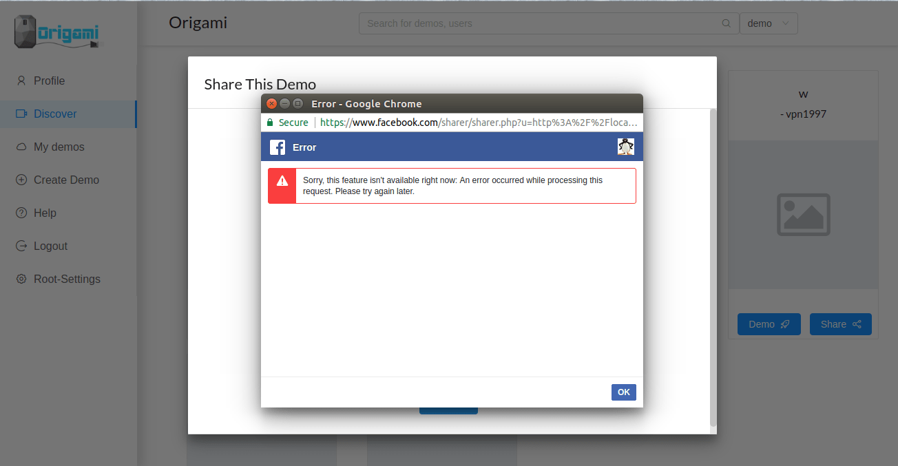 [Bug]:Facebook Sharing is Not working · Issue #185 · Cloud-CV/Origami ...