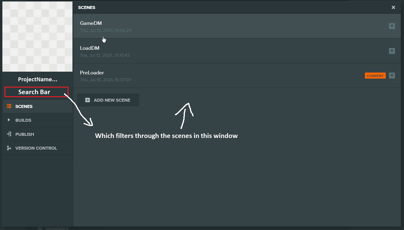 Scenes Panel Search bar · Issue #461 · playcanvas/editor · GitHub