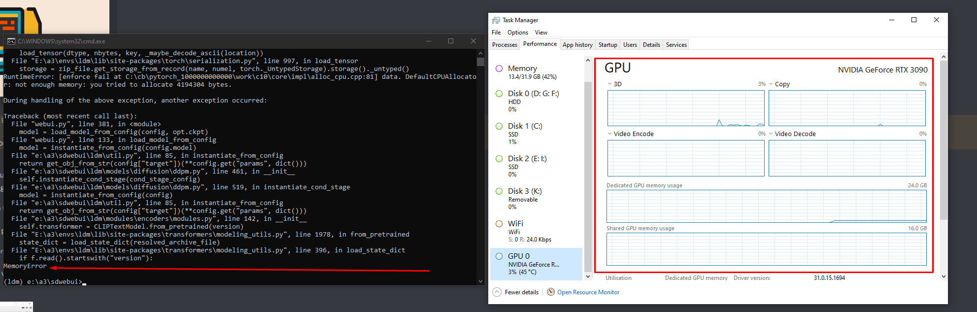 [BUG] MemorError over and over · Issue #359 · Sygil-Dev/sygil-webui · GitHub