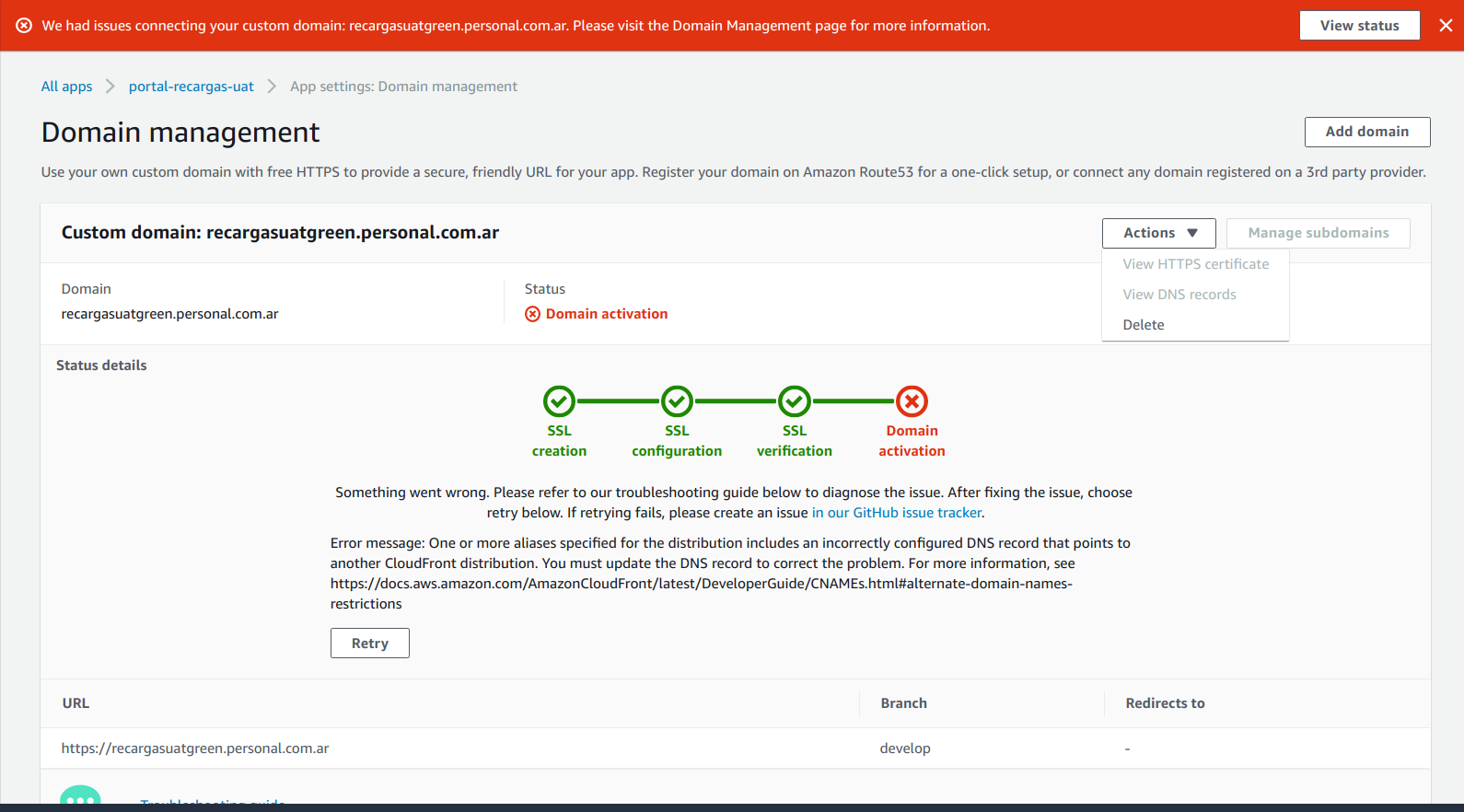 Domain Activation Error Something Went Wrong · Issue 819 · Aws Amplifyamplify Hosting · Github