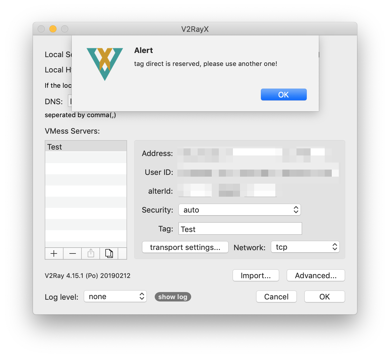 Tag direct is reserved, please use another one! · Issue #289 · Cenmrev/V2RayX · GitHub
