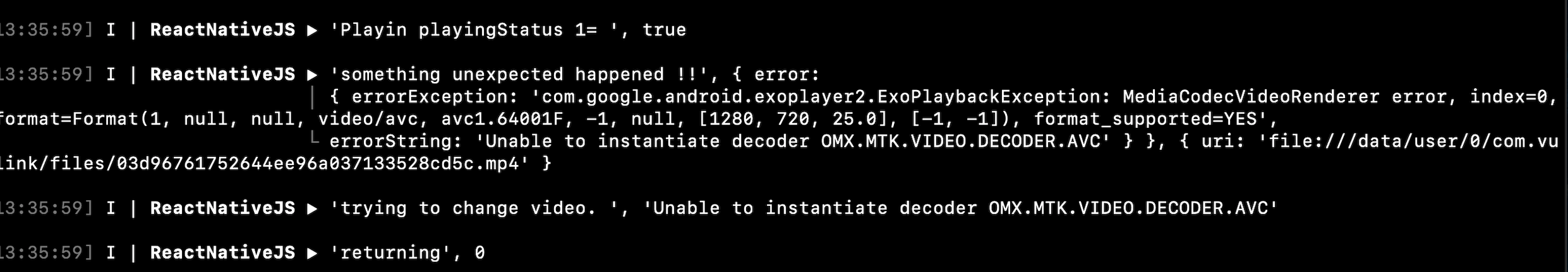Video failing to load and play on android (ERROR: Unable to instantiate ...