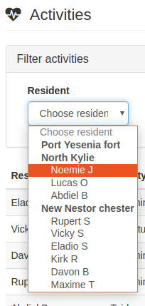 Sort home names alphabetically on Activities filter Resident select ...