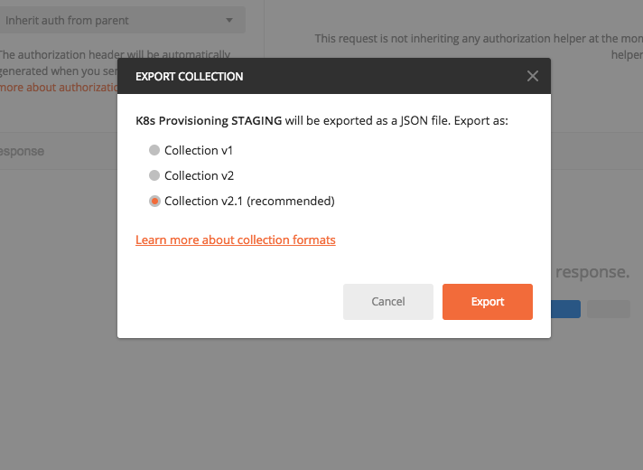 When exporting a collection, the JSON was from a different collection ...