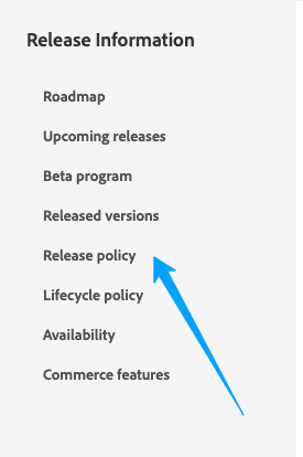Release policy doesn't appear in left nav · Issue #9302 · magento/devdocs · GitHub