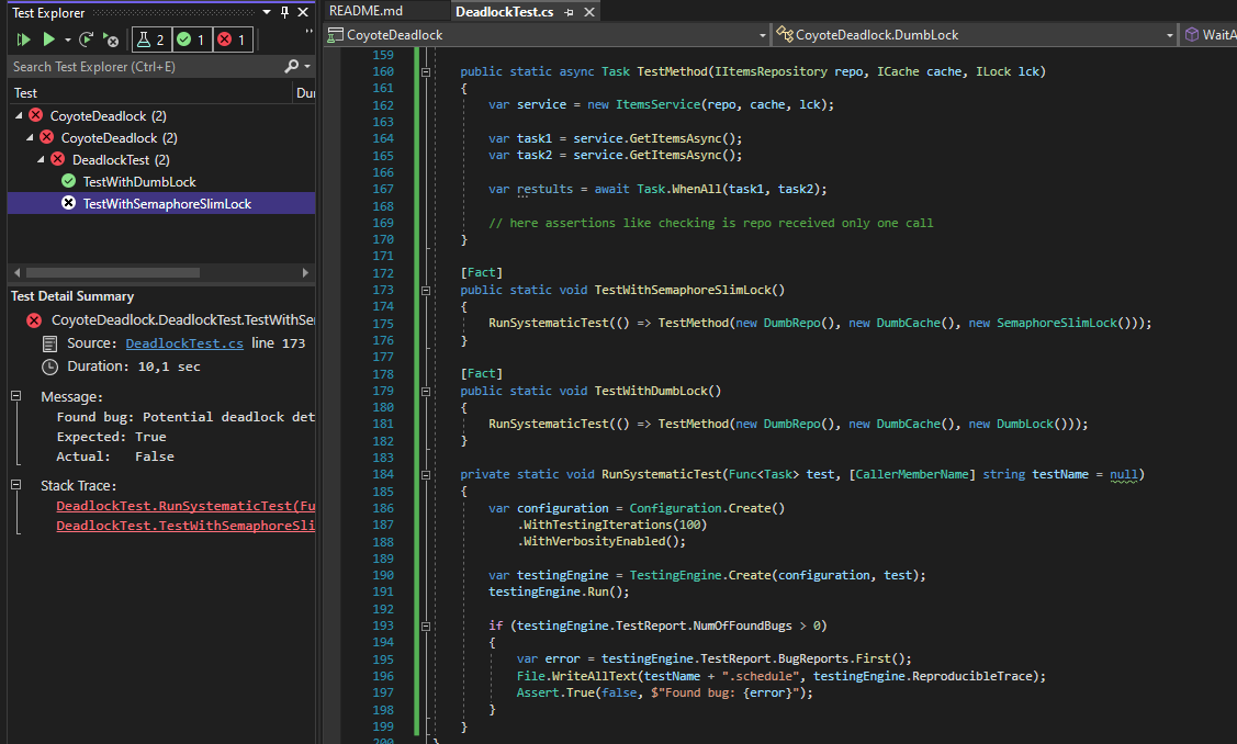 Deadlock when using SemaphoreSlim · Issue #368 · microsoft/coyote · GitHub