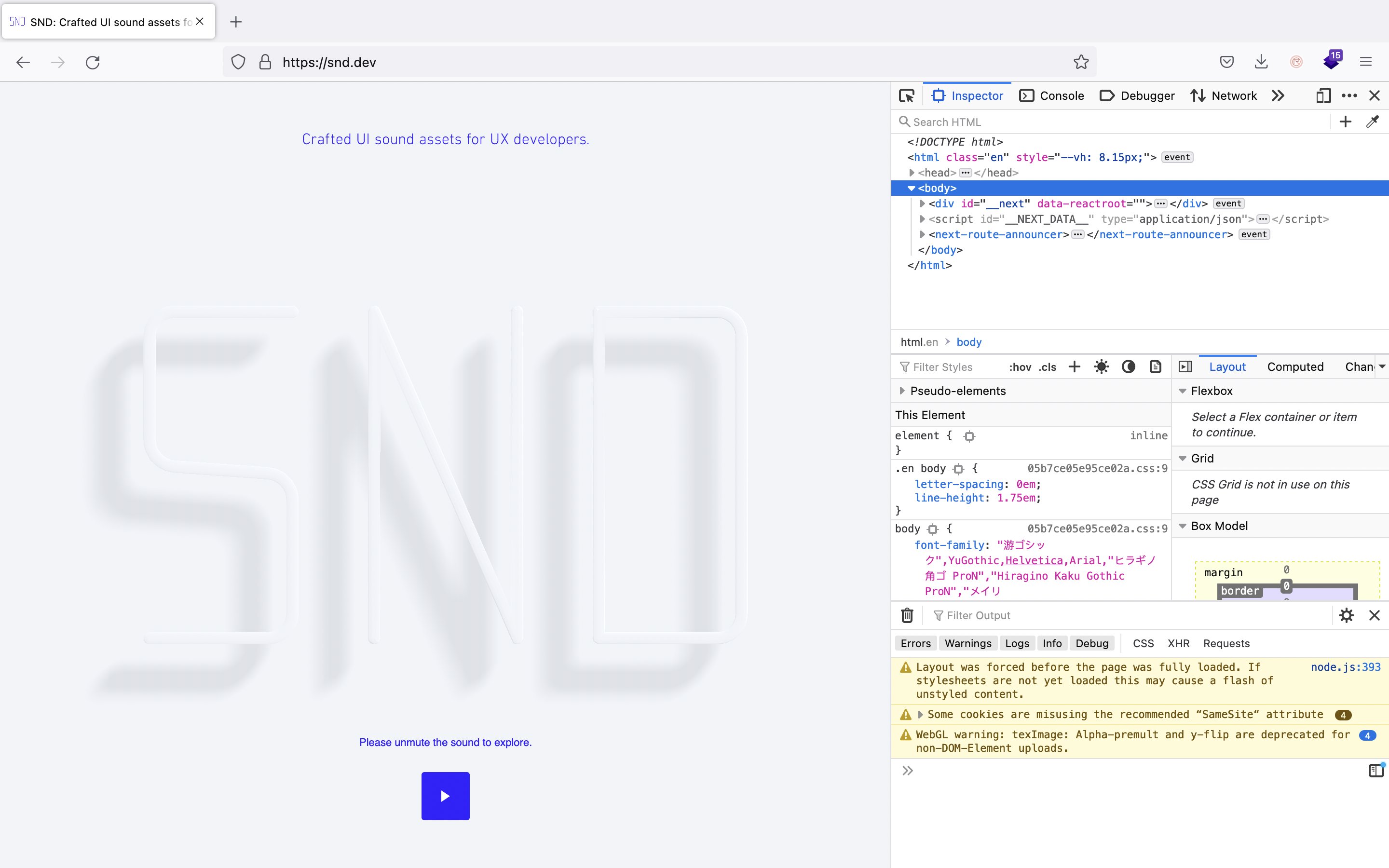 snd.dev - Firefox is unsupported browser · Issue #100441 · webcompat/web-bugs · GitHub