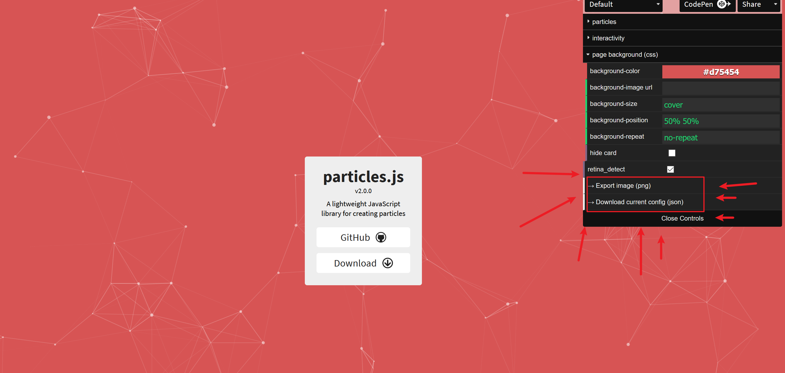 Download current config (json) not working · Issue #464 · VincentGarreau/particles.js · GitHub