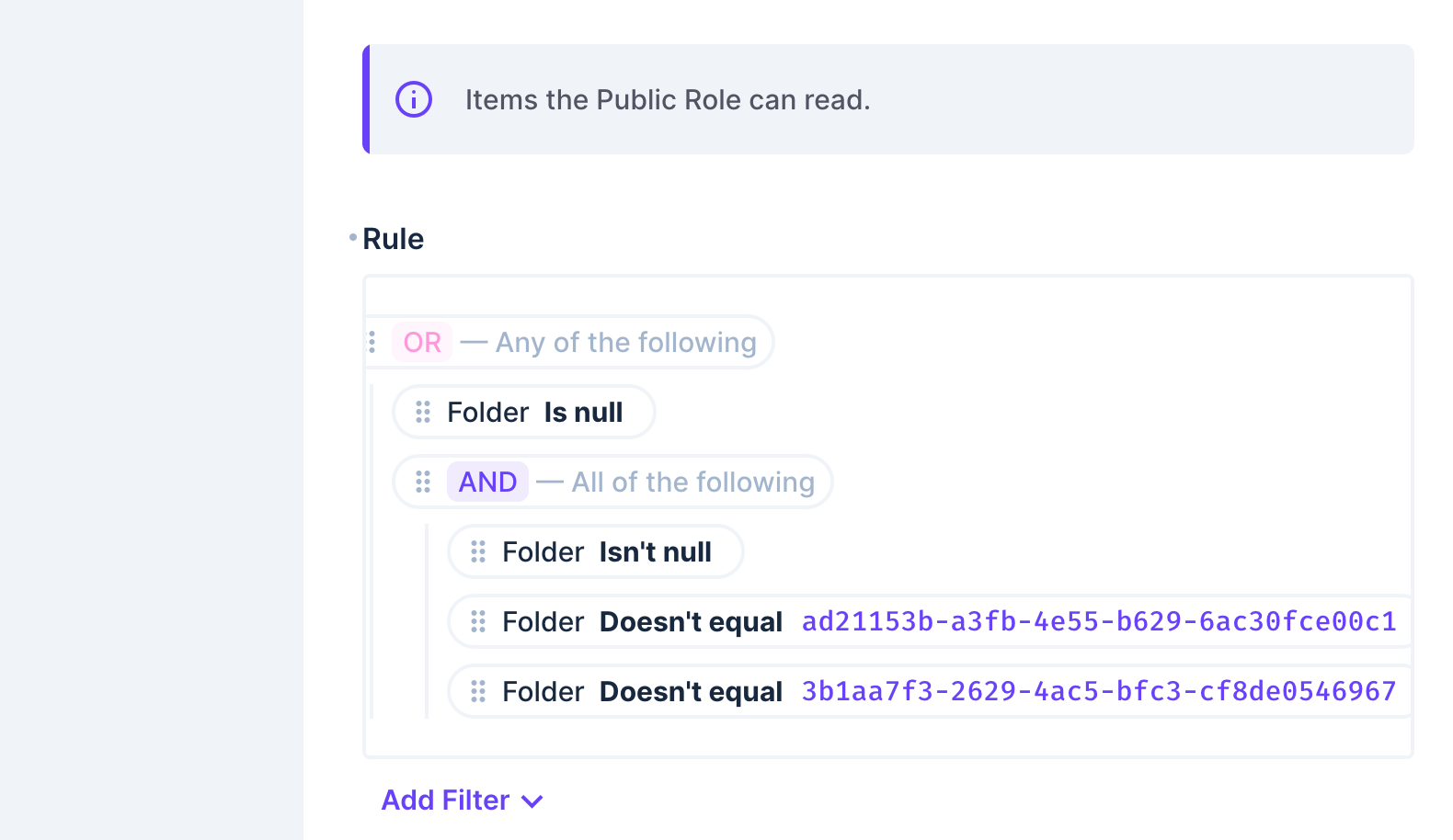 Directus_files item permissions Rule - Filter not working as expect w/ folder name does not ...