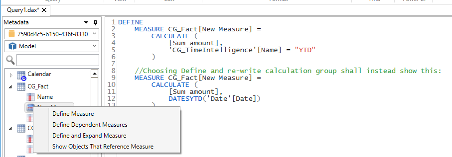 Extend the "Define and Expand Measure" feature to also "re-write" measures using calculation ...