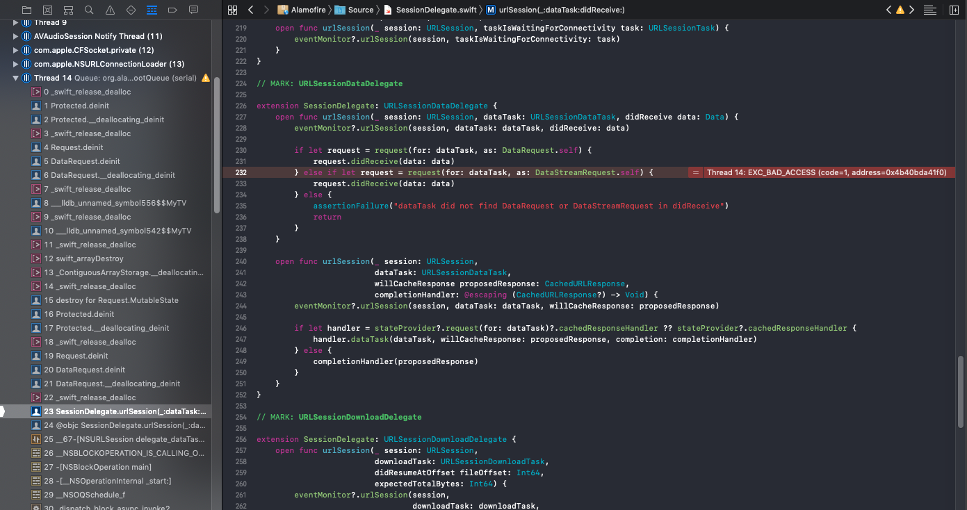 URLSessionDataDelegate crash · Issue #3163 · Alamofire/Alamofire · GitHub