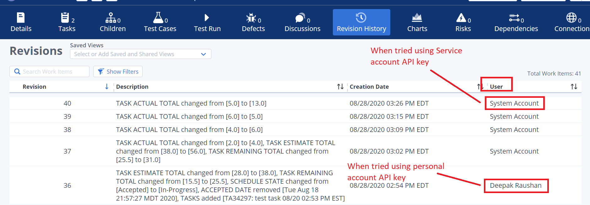 How can we override "User" name in "Revision History" in case we are ...