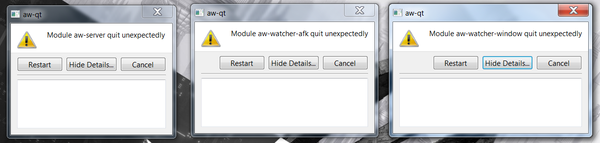 Module aw-server quit unexpectedly since Mar 29 [v0.9.2] · Issue #398 · ActivityWatch ...