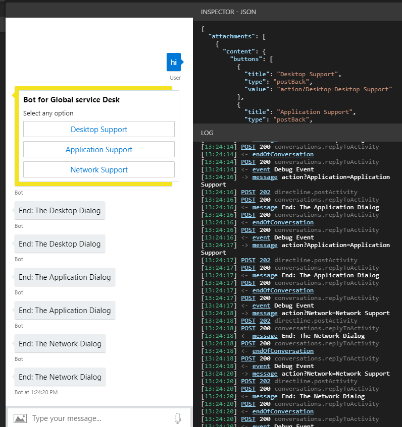 All buttons should work whenever the user presses them, chatbot node.js ...