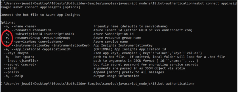 [MSBOT] Two options in appinsight connector options list are flagged '-s'. · Issue #709 ...