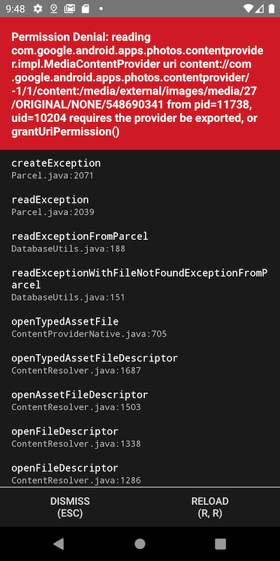 (3.0.0-vnext.1) permission Denial (requires the provider to be exported, or grantUriPermission ...