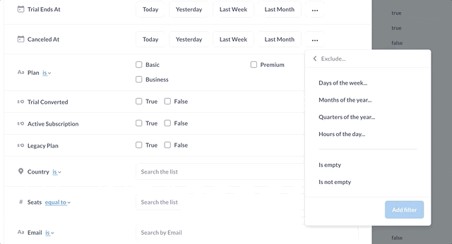 Filtering of `is empty` and `is not empty` is confusing because they are under Exclude, which ...
