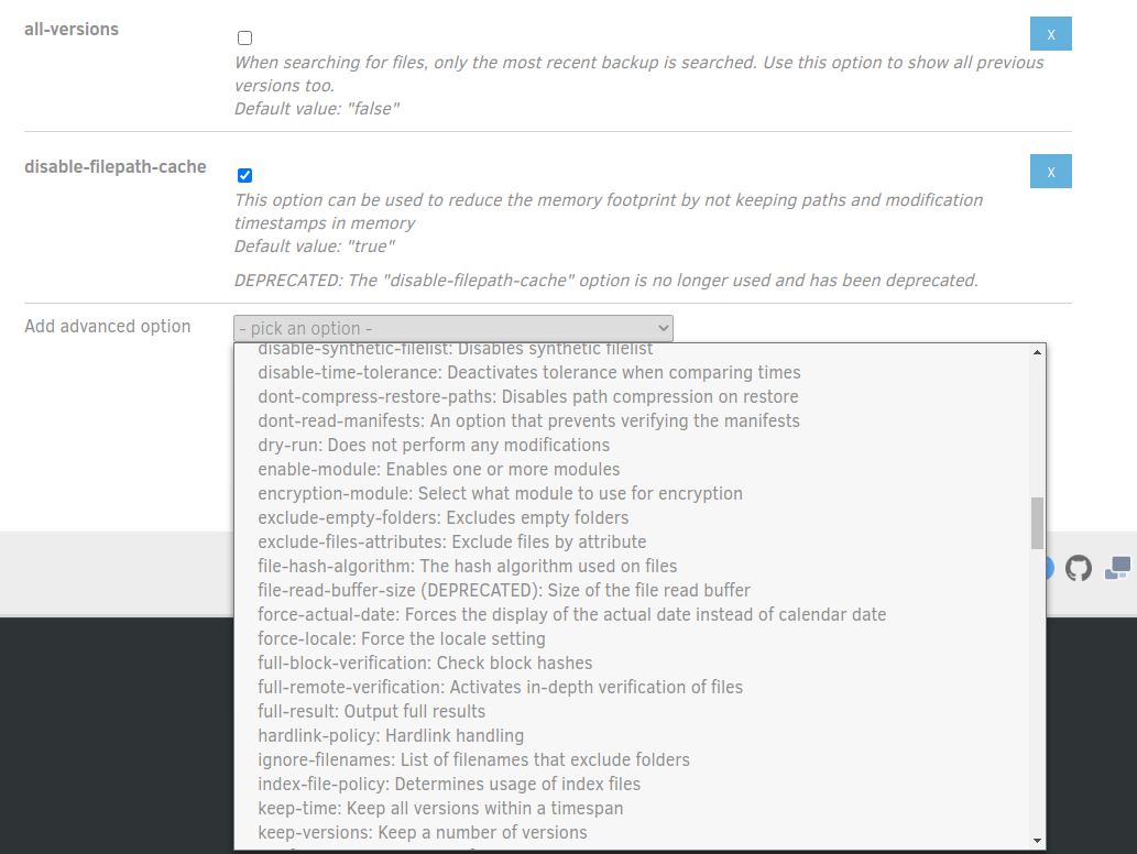 option deprecation information is missing from the GUI · Issue #4566 · duplicati/duplicati · GitHub