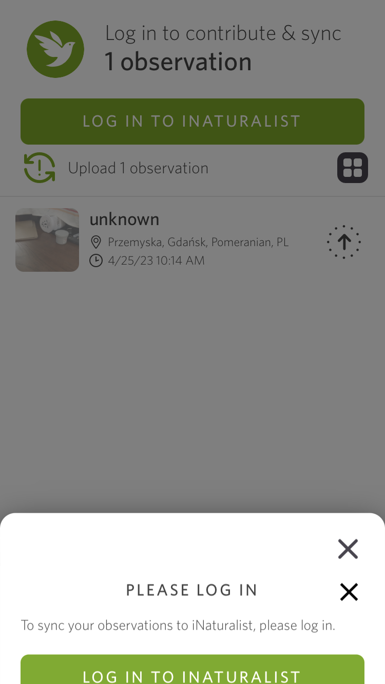 Log in bottom sheet with two close buttons · Issue #585 · inaturalist ...