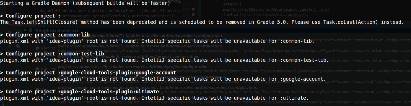 Clean up gradle warnings · Issue #1778 · GoogleCloudPlatform/cloud-code-intellij · GitHub