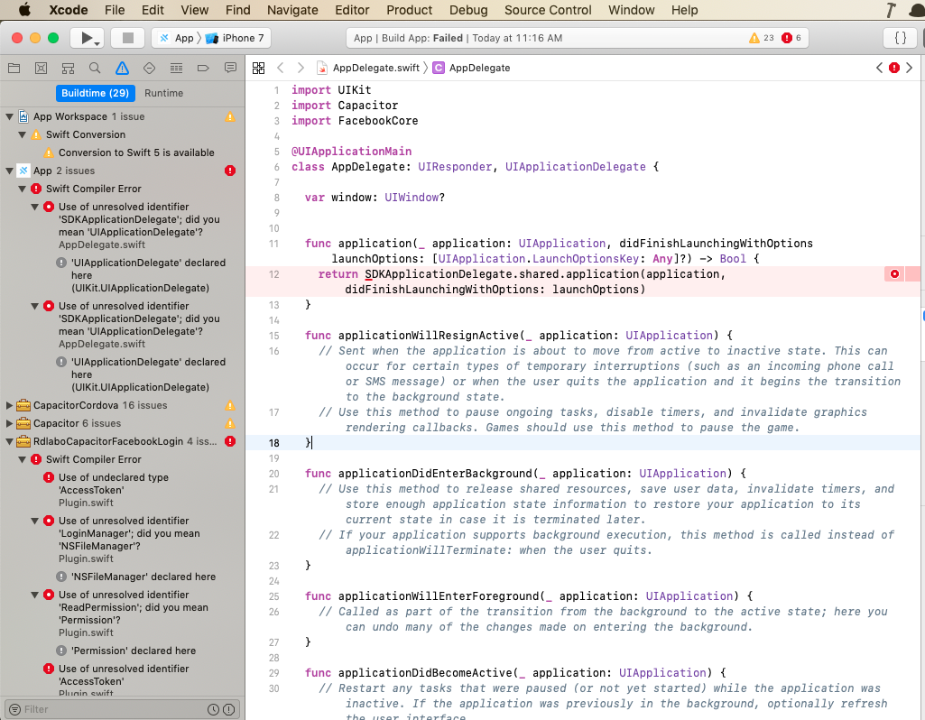 iOS project does not build · Issue #2 · rdlabo-team/capacitor-facebook ...
