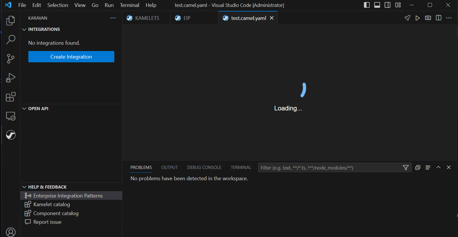 Visual Studio Code Extension - "Loading" with no errors · Issue #776 · apache/camel-karavan · GitHub