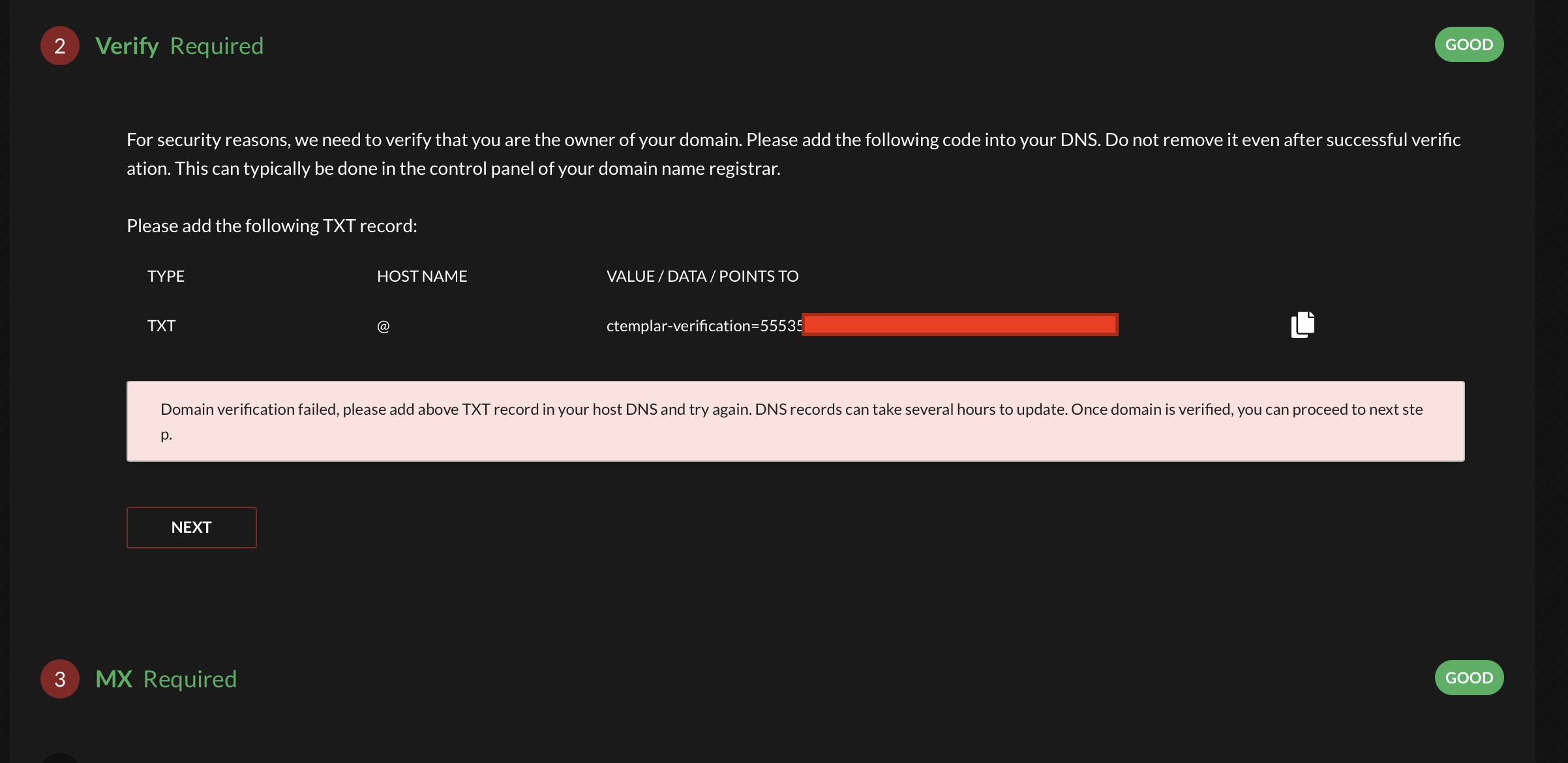 Unable to configure custom domain past MX record · Issue #1657 · CTemplar/webclient · GitHub