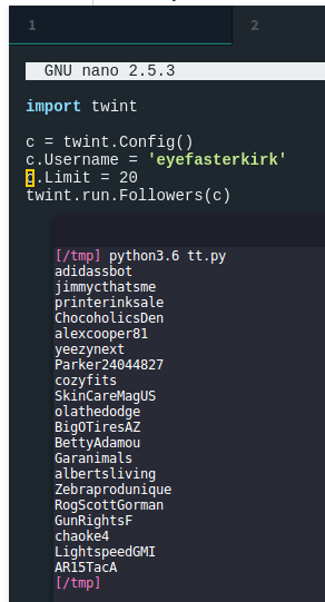RunTimeError in twint.run.Followers(c) · Issue #166 · twintproject/twint · GitHub