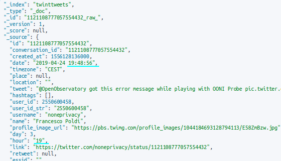 Elasticsearch calculation for HOUR and Day · Issue #401 · twintproject/twint · GitHub