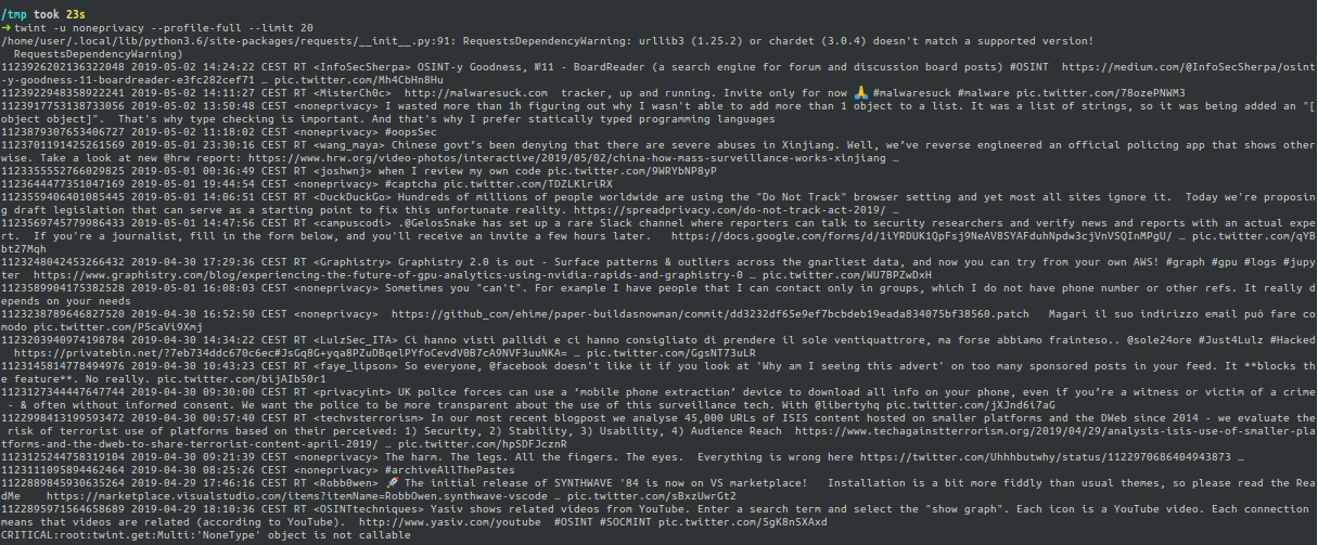 CRITICAL:root:twint.get:User:'NoneType' object is not subscriptable + Unicode issues · Issue ...