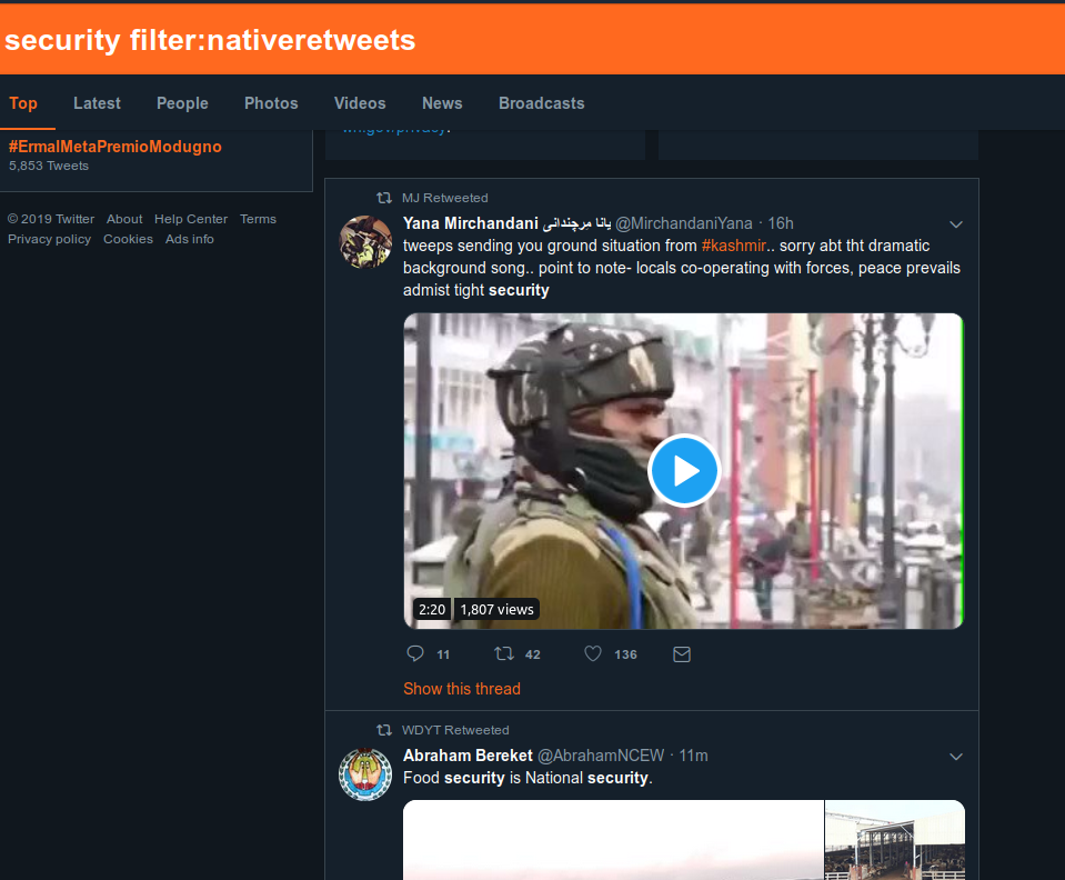 [QUESTION] apply "filter:nativeretweets" to search function · Issue #492 · twintproject/twint ...