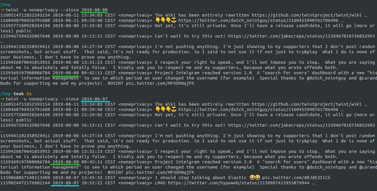 Scrape less/faster, not just save, with --since? · Issue #499 · twintproject/twint · GitHub