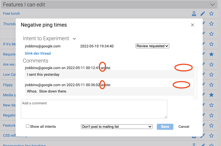 Comment log improvements: deletion and relative date · Issue #2138 · GoogleChrome/chromium ...
