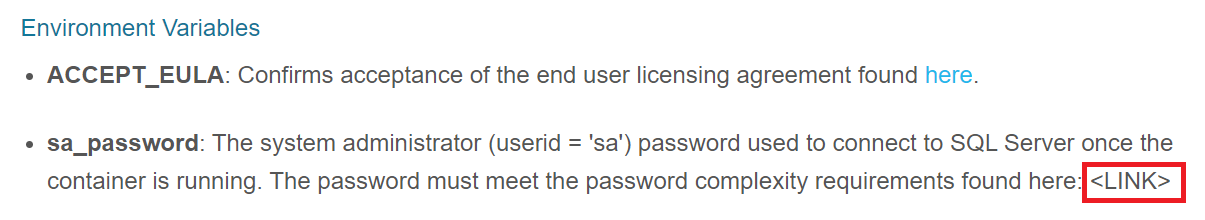 Environment variables section not showing link for sa_password · Issue #275 · microsoft/mssql ...