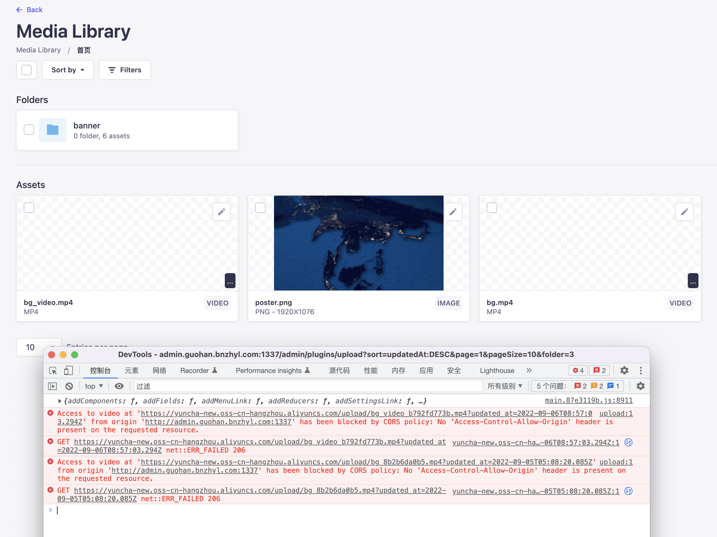 Strapi Admin Management on CDN MP4 video hint has been blocked by CORS policy: No 'Access ...