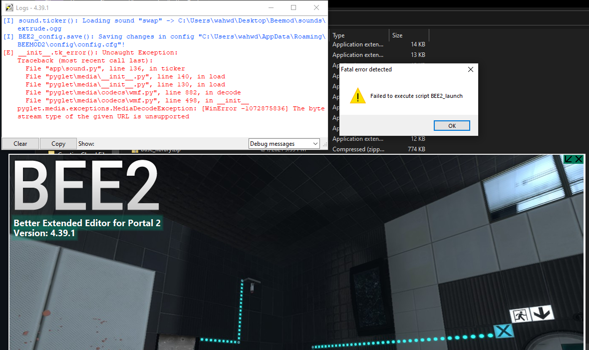 Beemod crashes - Failed to Execute script BEE2_launch · Issue #1604 · BEEmod/BEE2.4 · GitHub