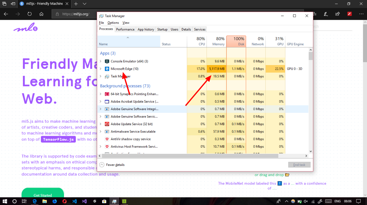 Opening ml5.js Website on Microsoft Edge uses very High CPU and RAM · Issue #56 · ml5js/ml5 ...