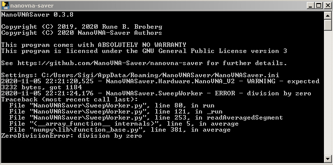 Division by zero error · Issue #346 · NanoVNA-Saver/nanovna-saver · GitHub