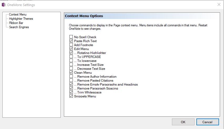 The new context menu settings do not work · Issue #86 · stevencohn/OneMore · GitHub