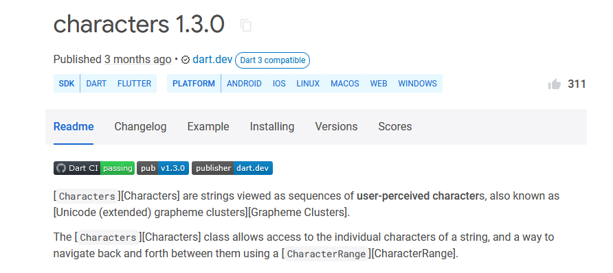 Readmemd Is Rendered Incorrectly On Pubdev And In Api Docs · Issue 83 · Dart Langcharacters 