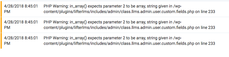 PHP Warning: in_array() expects parameter 2 to be array, string given in /wp-content/plugins ...