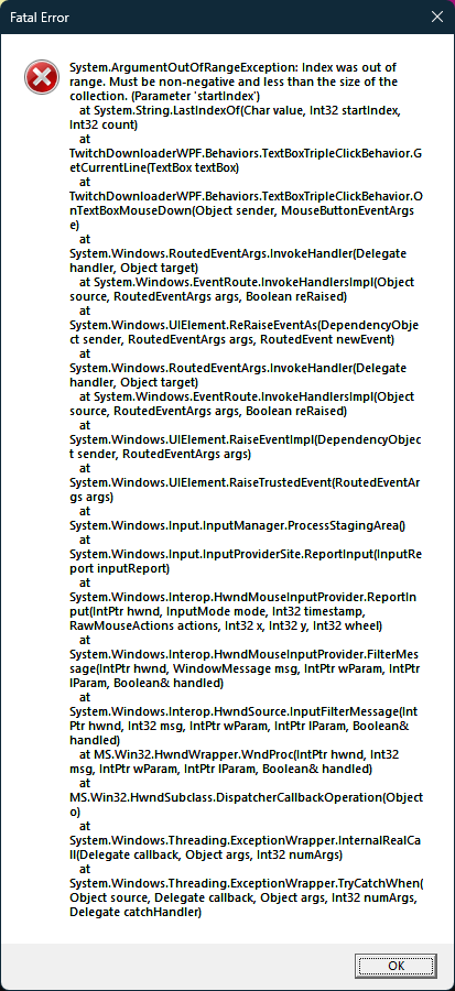 Fatal Error: System.ArgumentOutOfRangeException · Issue #854 · lay295/TwitchDownloader · GitHub