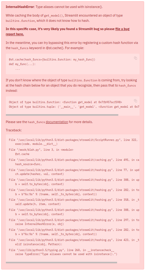 InternalHashError: Type aliases cannot be used with isinstance() - when using st.cache · Issue ...