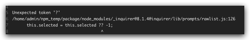 Unexpected token '??' · Issue #1046 · SBoudrias/Inquirer.js · GitHub