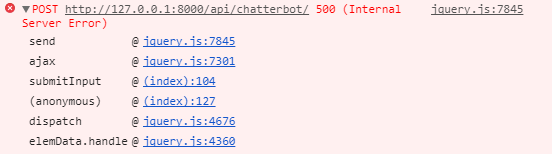 Cannot get response from chatterbot with Django · Issue #830 · gunthercox/ChatterBot · GitHub