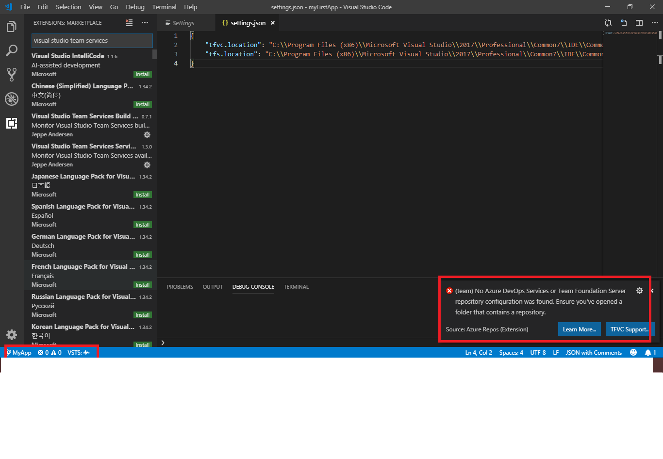 Unable To Connect To Tfs From Vs Code V1 33 1 · Issue 527 · Microsoft Azure Repos Vscode · Github