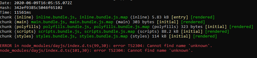 ERROR in node_modules/dayjs/index.d.ts(99,30): error TS2304: Cannot find name 'unknown'. node ...