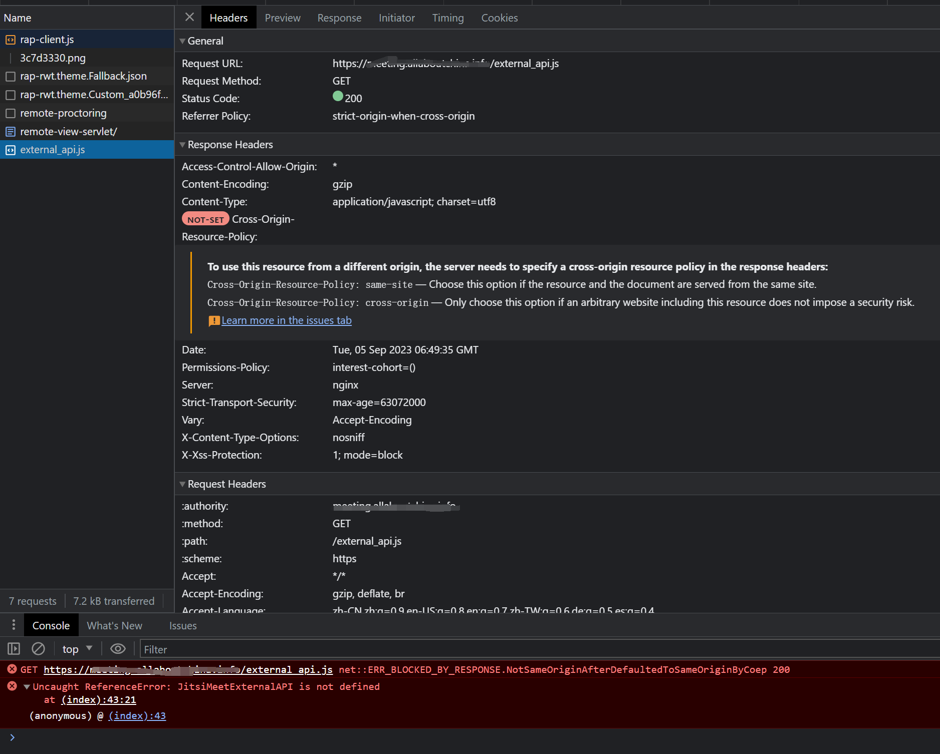 Error net::ERR_BLOCKED_BY_RESPONSE.NotSameOriginAfterDefaultedToSameOriginByCoep when accessing ...